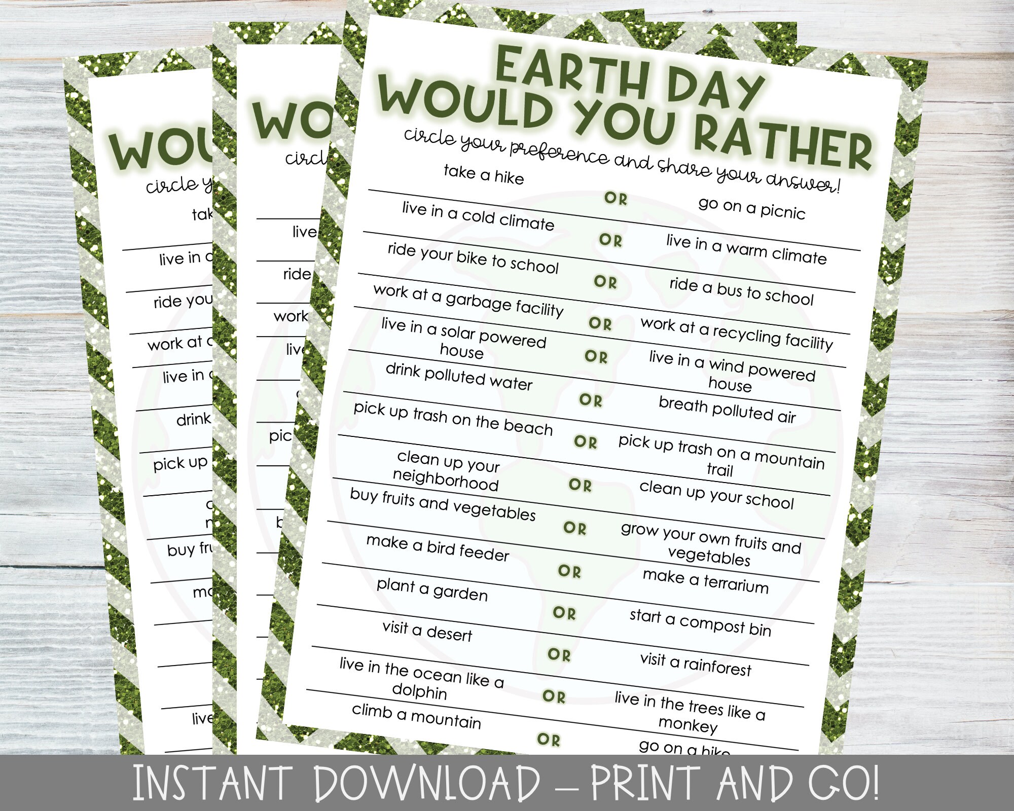 Printable Would You Rather This or That Game / Earth Day / for - Etsy