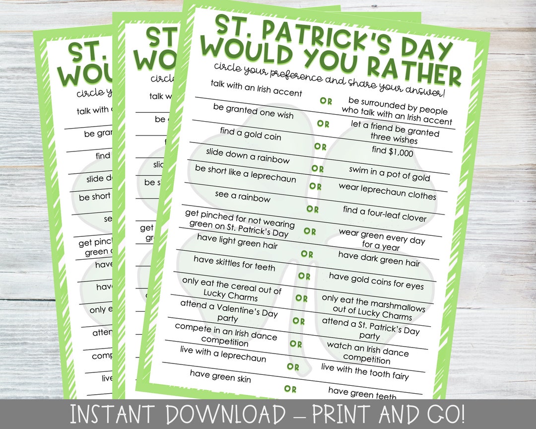 Printable Would You Rather This or That Game / St. Patrick's Day / for ...
