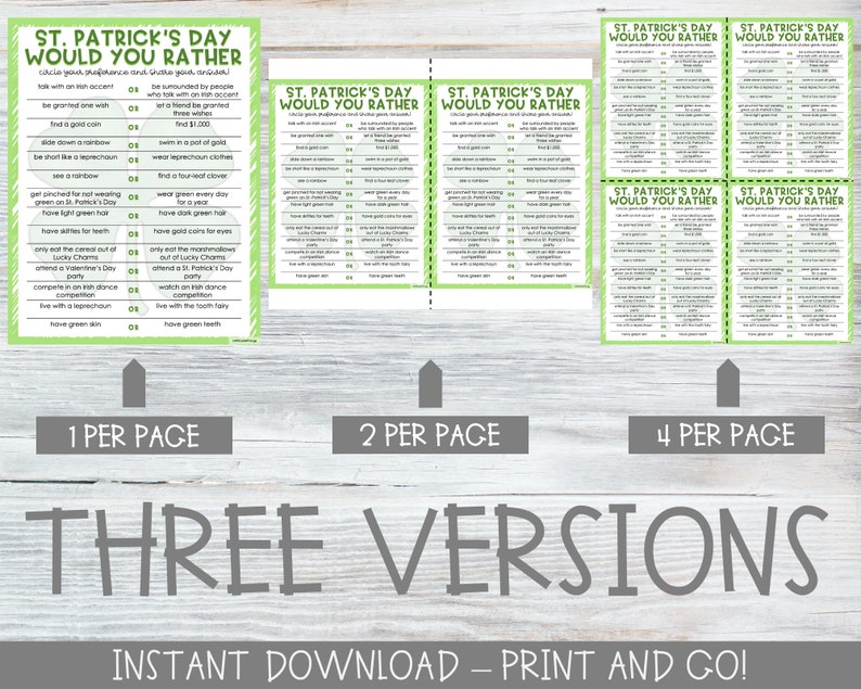 Printable Would You Rather This or That Game / St. Patrick's Day / for ...