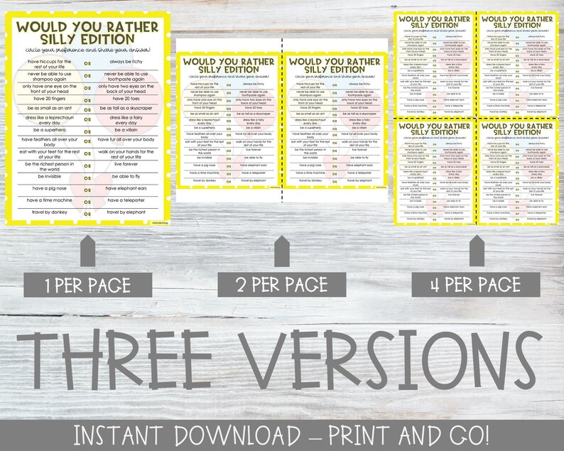 Printable Would You Rather This or That Game / Silly Version / for Kids ...