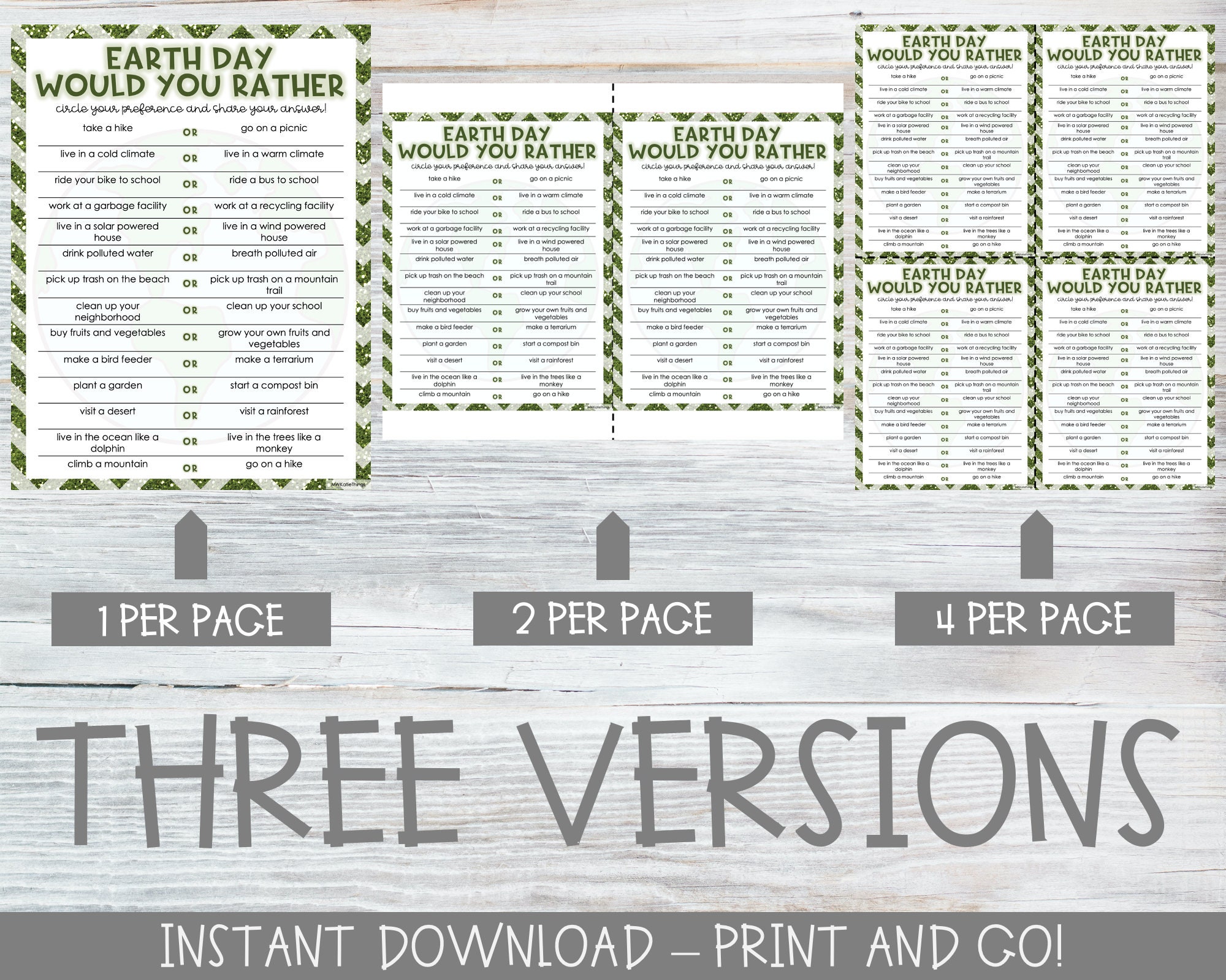 Printable Would You Rather This or That Game / Earth Day / for - Etsy