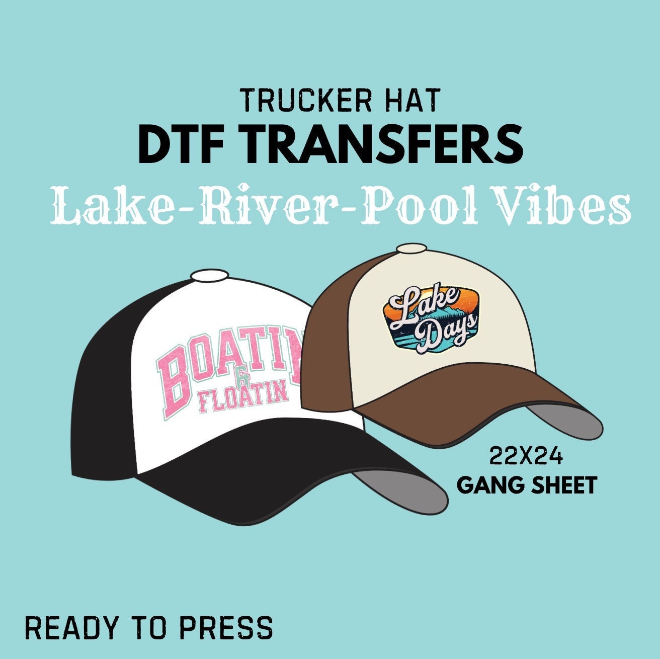 Trucker Hat DTF Transfers, Lake River Pool Babe, Ready for Press DTF ...