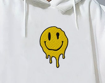 Embroidered Smiley Drip Sweatshirt - Etsy