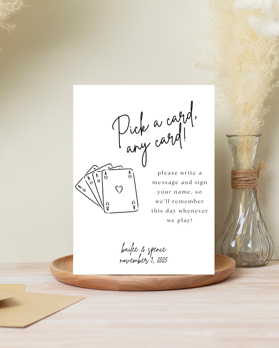 Pick a Card Sign Template, Editable Paying Cards Wedding Guestbook Sign ...