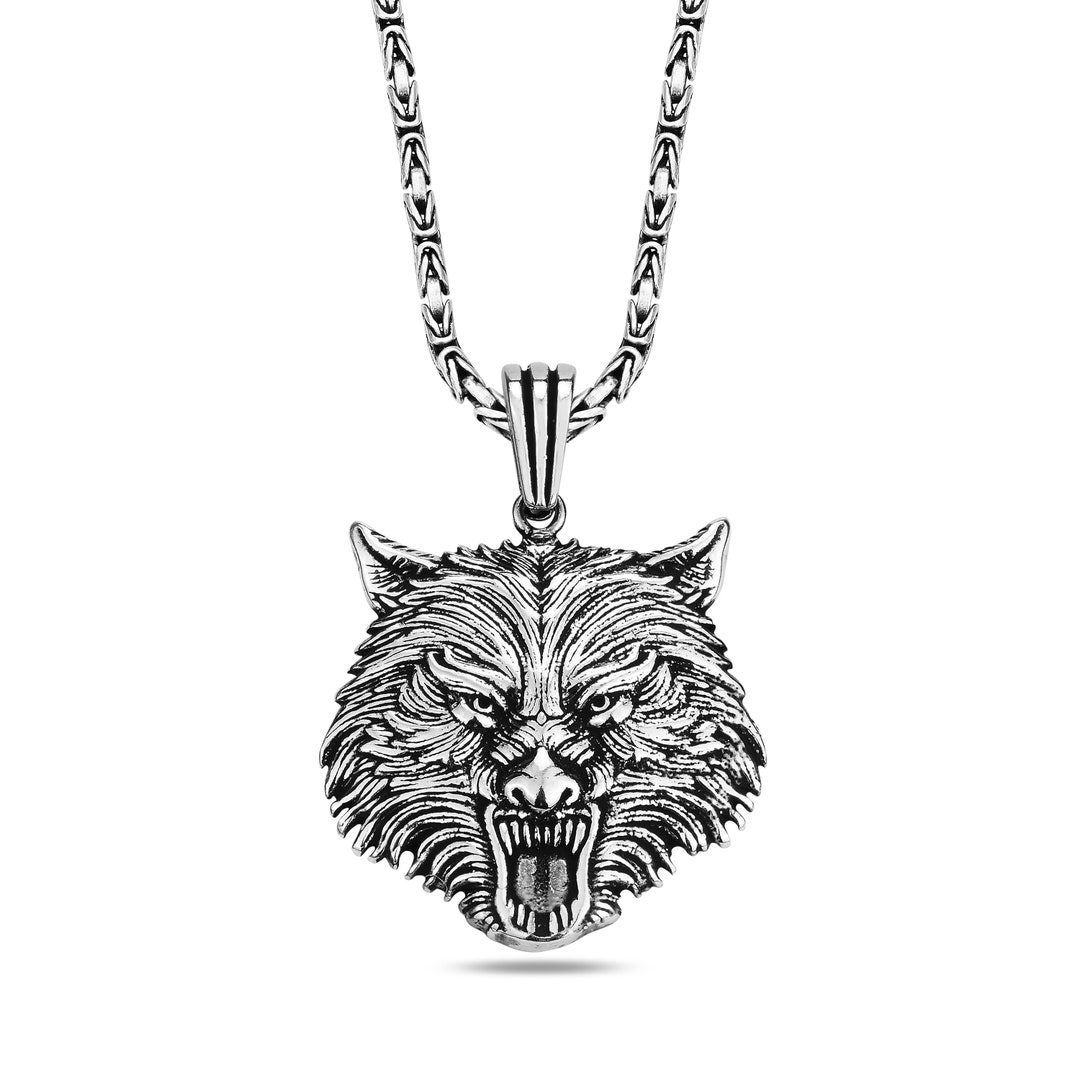 Alpha Wolf Pendant Necklace for Men Sterling Silver Wolf Necklace With ...
