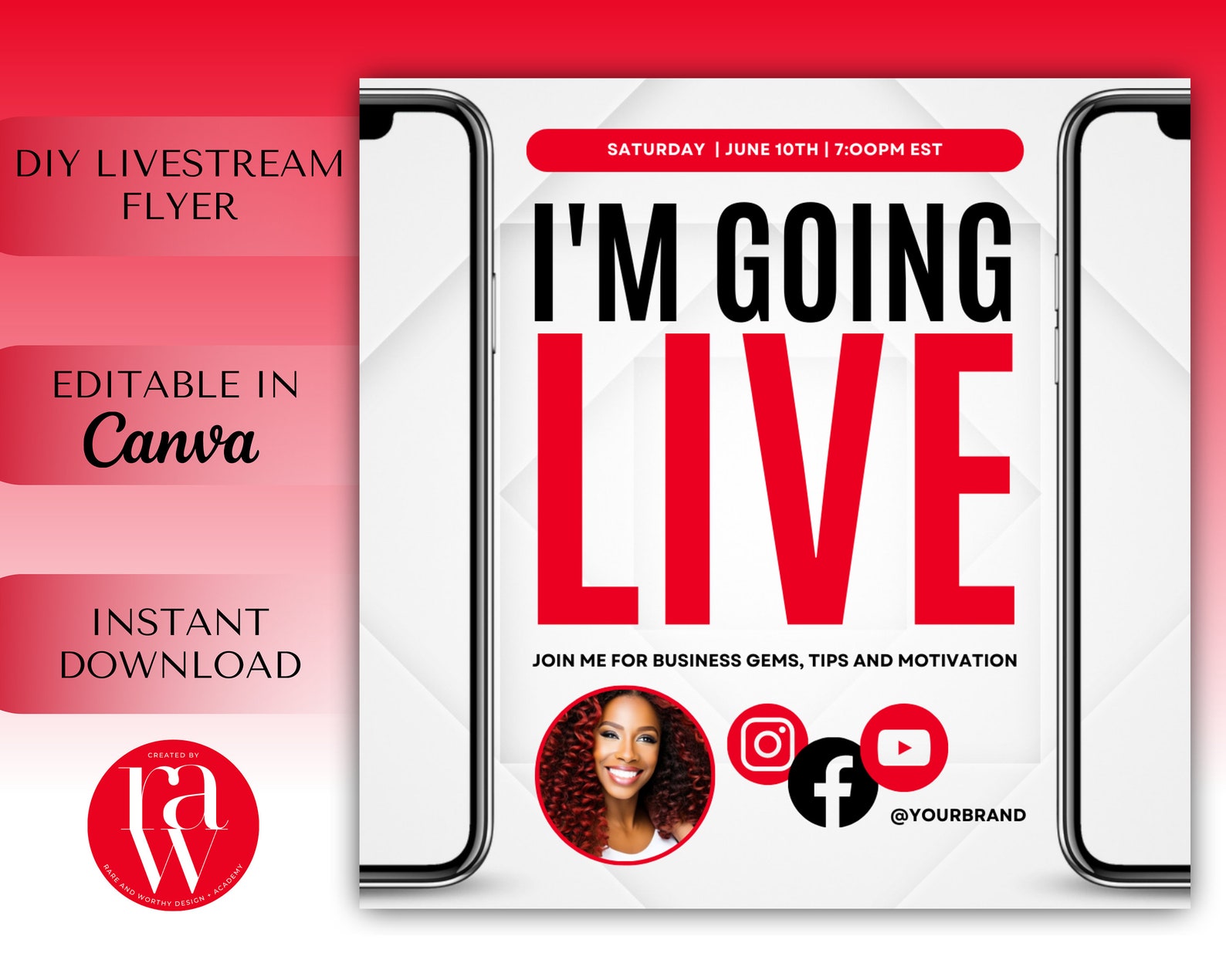 DIY Livestream Flyer Canva Template Editable Canva Flyer Going Live ...