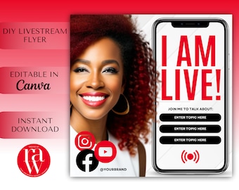 Live Flyer Template, Promo Flyer, Livestream Promo Flyer, Canva Flyer ...
