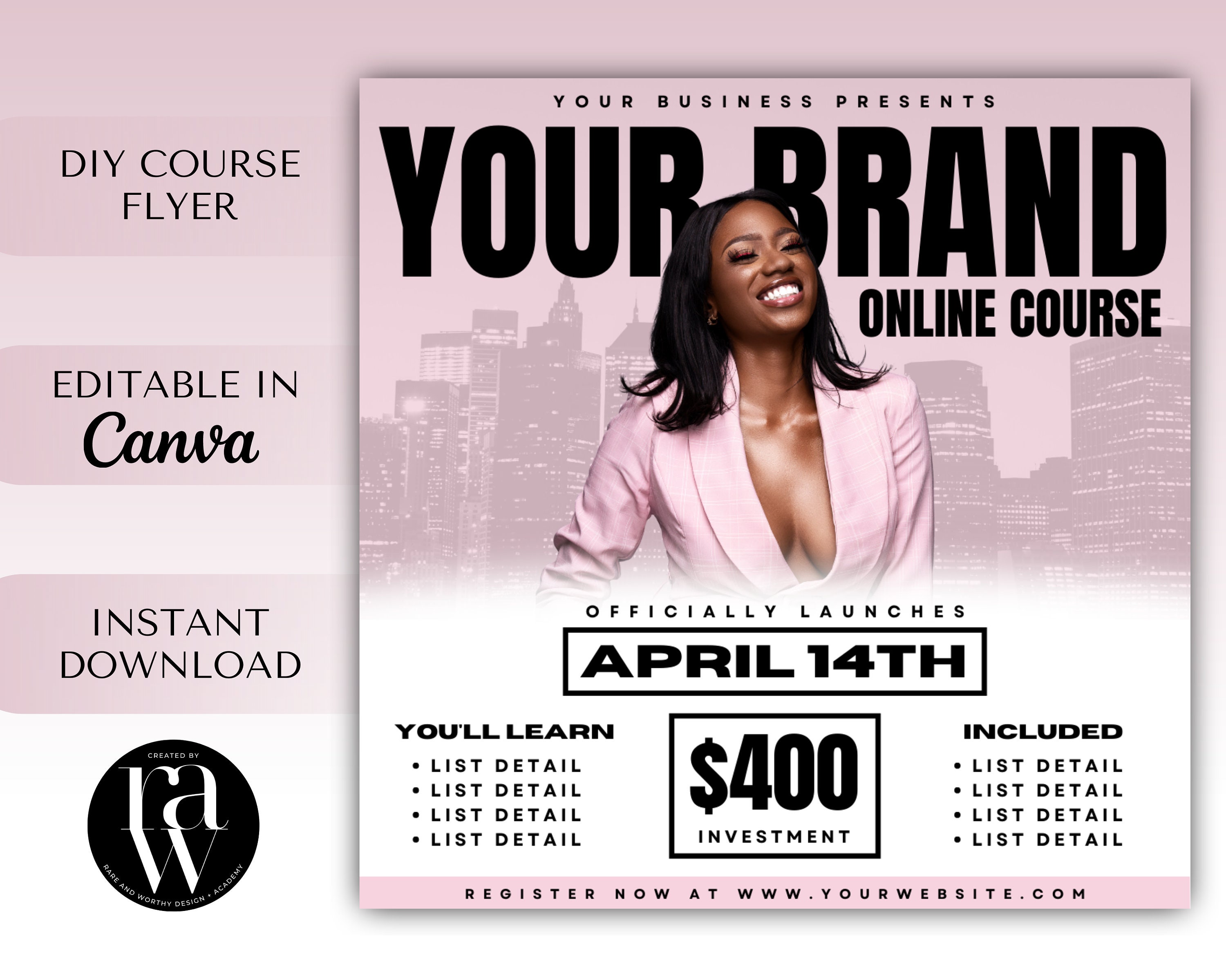 DIY Course Flyer Canva Template Editable Canva Flyer - Etsy