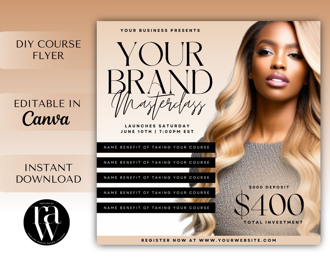 DIY Course Flyer Canva Template Editable Canva Flyer Masterclass Flyer ...