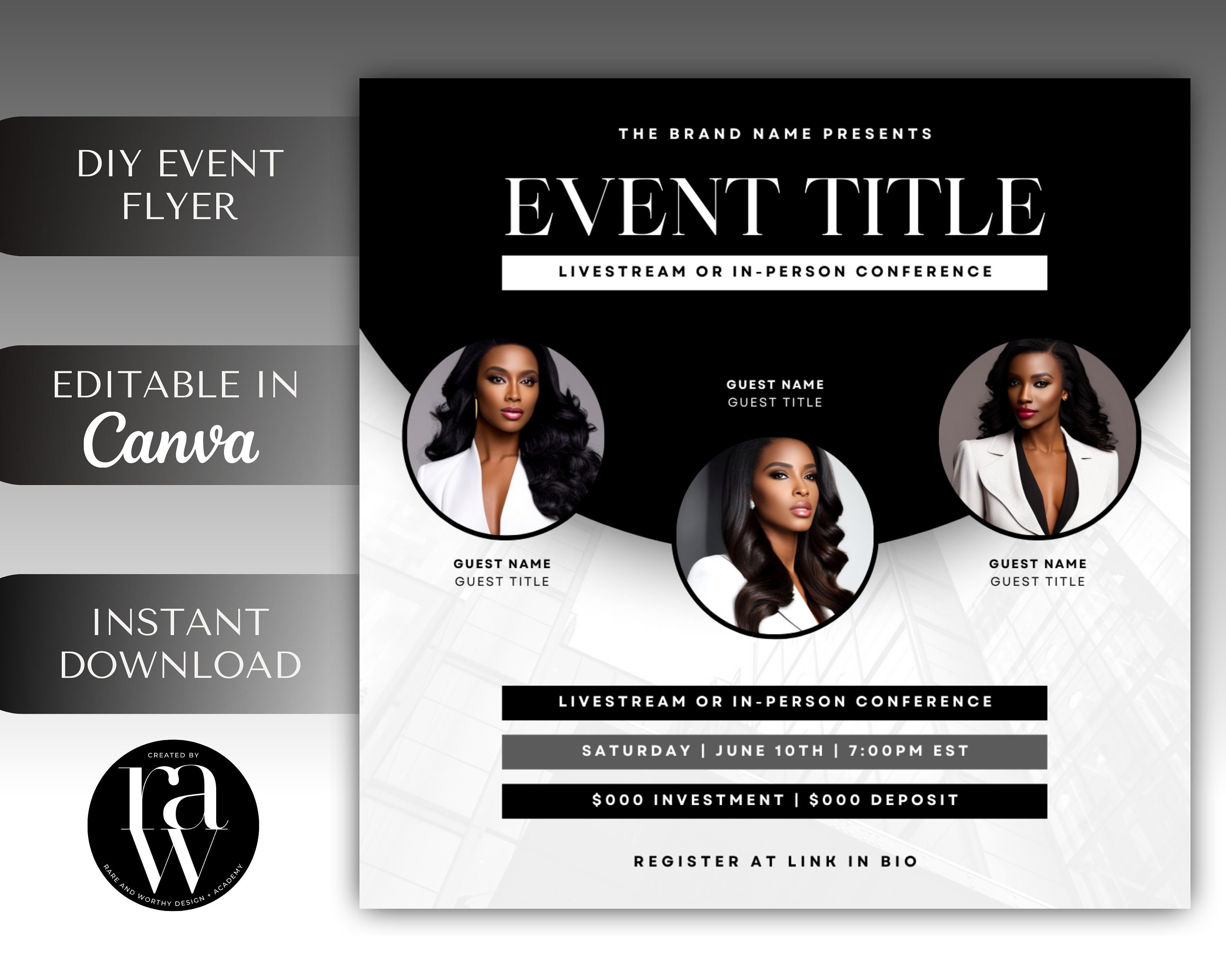 Upscale Event Flyer: Editable Conference Livestream Canva Template - Etsy