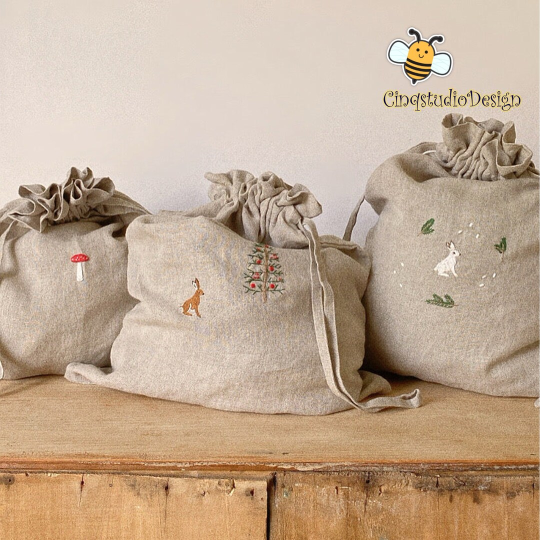 Embroidered Linen Christmas Sack. Large Santa Sack Bag. - Etsy