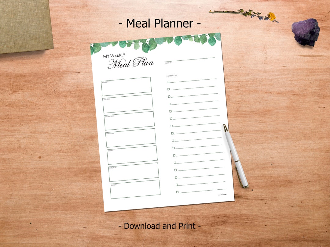 Printable Weekly Meal Planner, Eucalyptus Print - Etsy