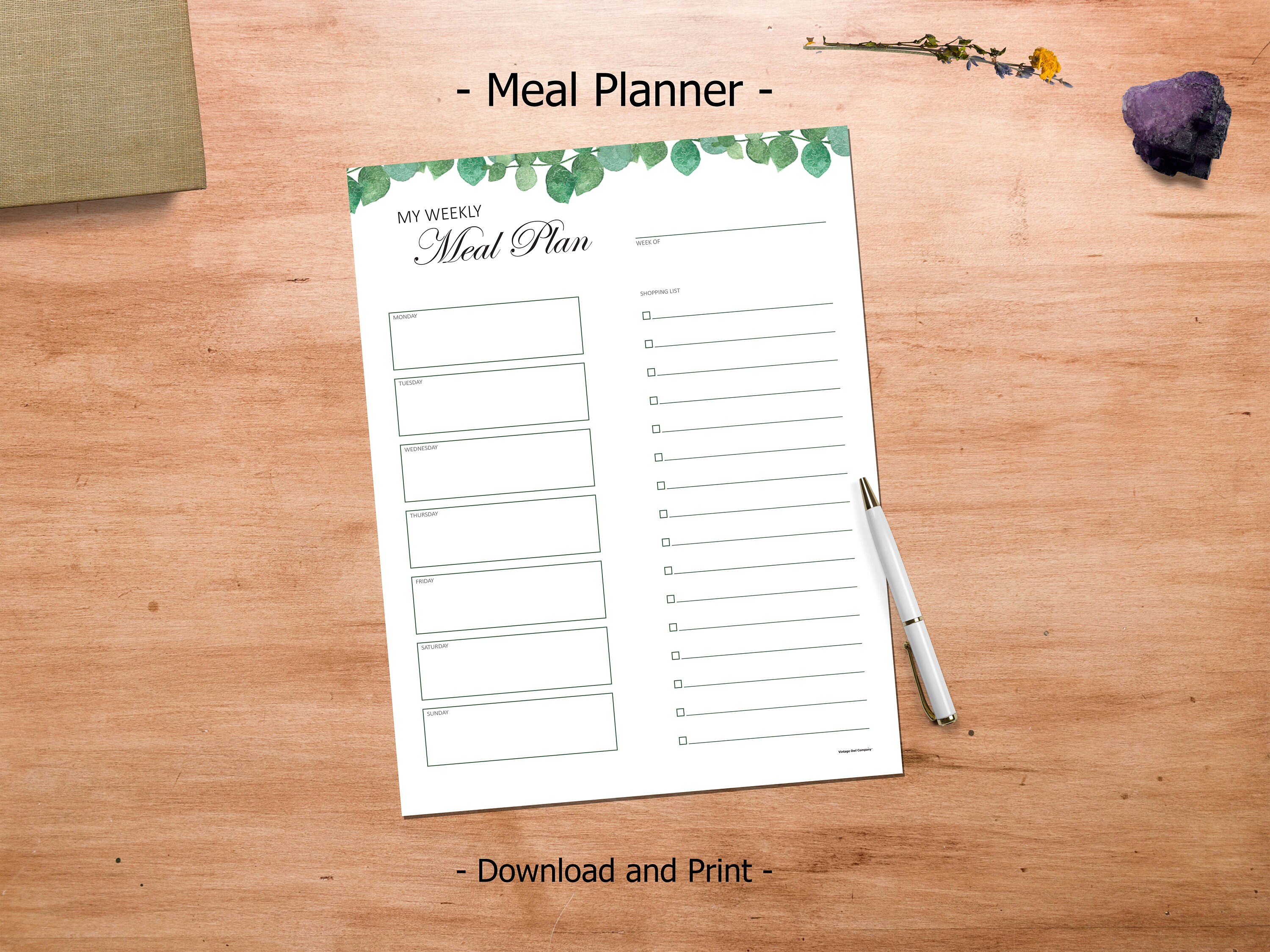 Printable Weekly Meal Planner, Eucalyptus Print - Etsy