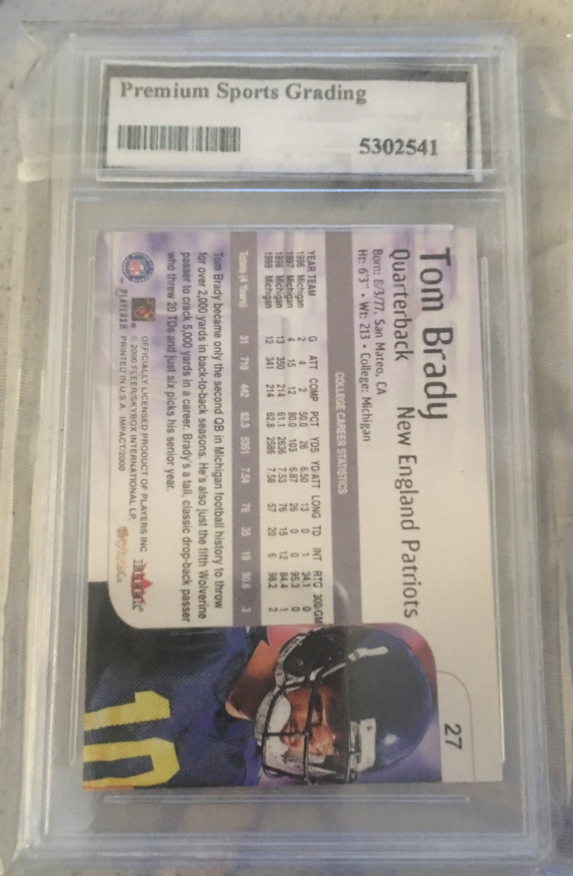 2000 Tom Brady Rookie Card Skybox Impact graded 10 Gem Mint - Etsy
