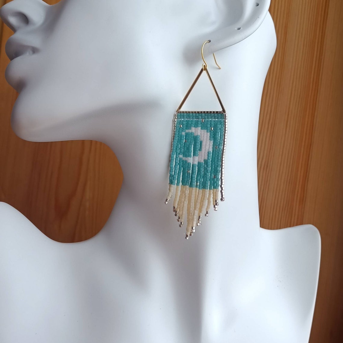 Crescent Moon and Sun Earrings Turquoise Beaded Moon - Etsy