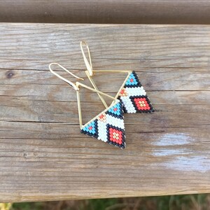 Triangle Beaded Earrings: Brick Stitch Miyuki Beadwork, Brass Hooks - Etsy