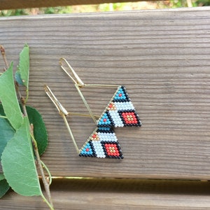 Triangle Beaded Earrings: Brick Stitch Miyuki Beadwork, Brass Hooks - Etsy