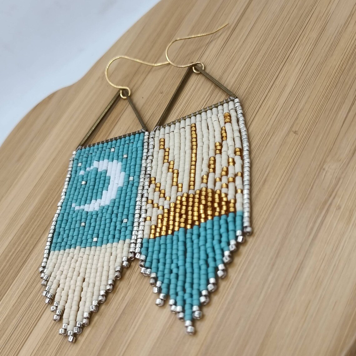 Crescent Moon and Sun Earrings Turquoise Beaded Moon - Etsy