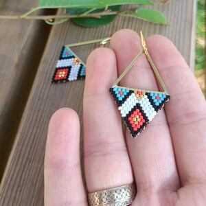 Triangle Beaded Earrings: Brick Stitch Miyuki Beadwork, Brass Hooks - Etsy