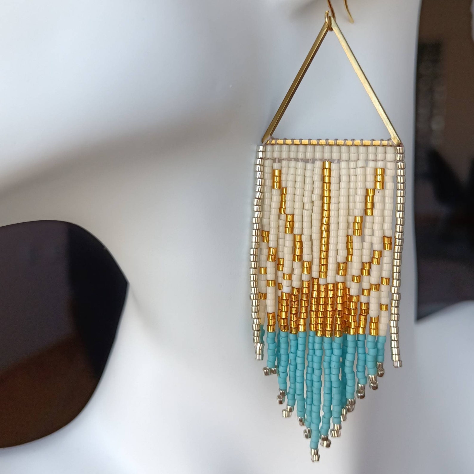 Crescent Moon and Sun Earrings Turquoise Beaded Moon | Etsy