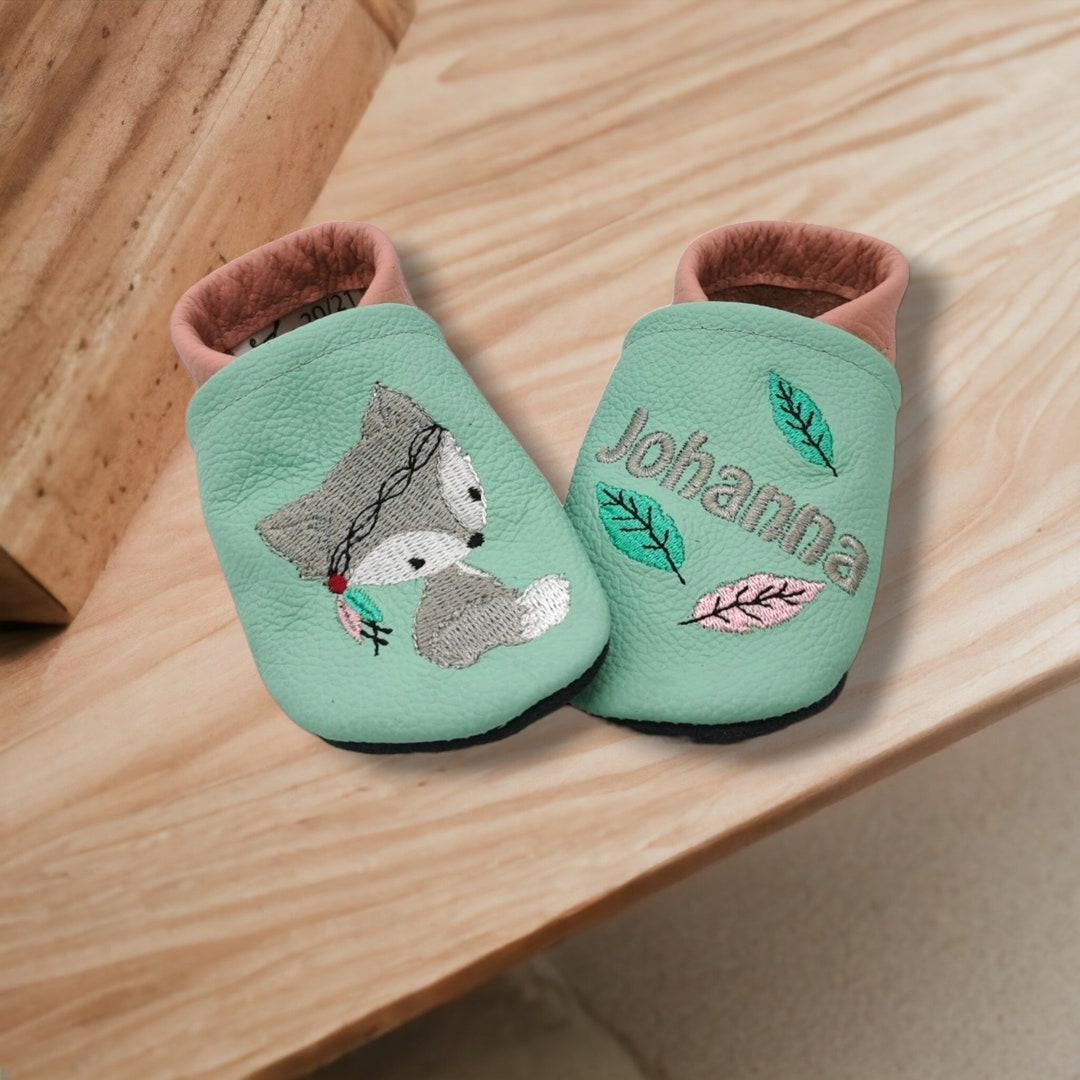 Organic Leather Slippers With Name for Baby and Children (eco Crawling ...
