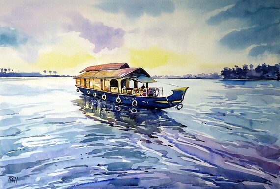 Houseboat Kerala Drawing