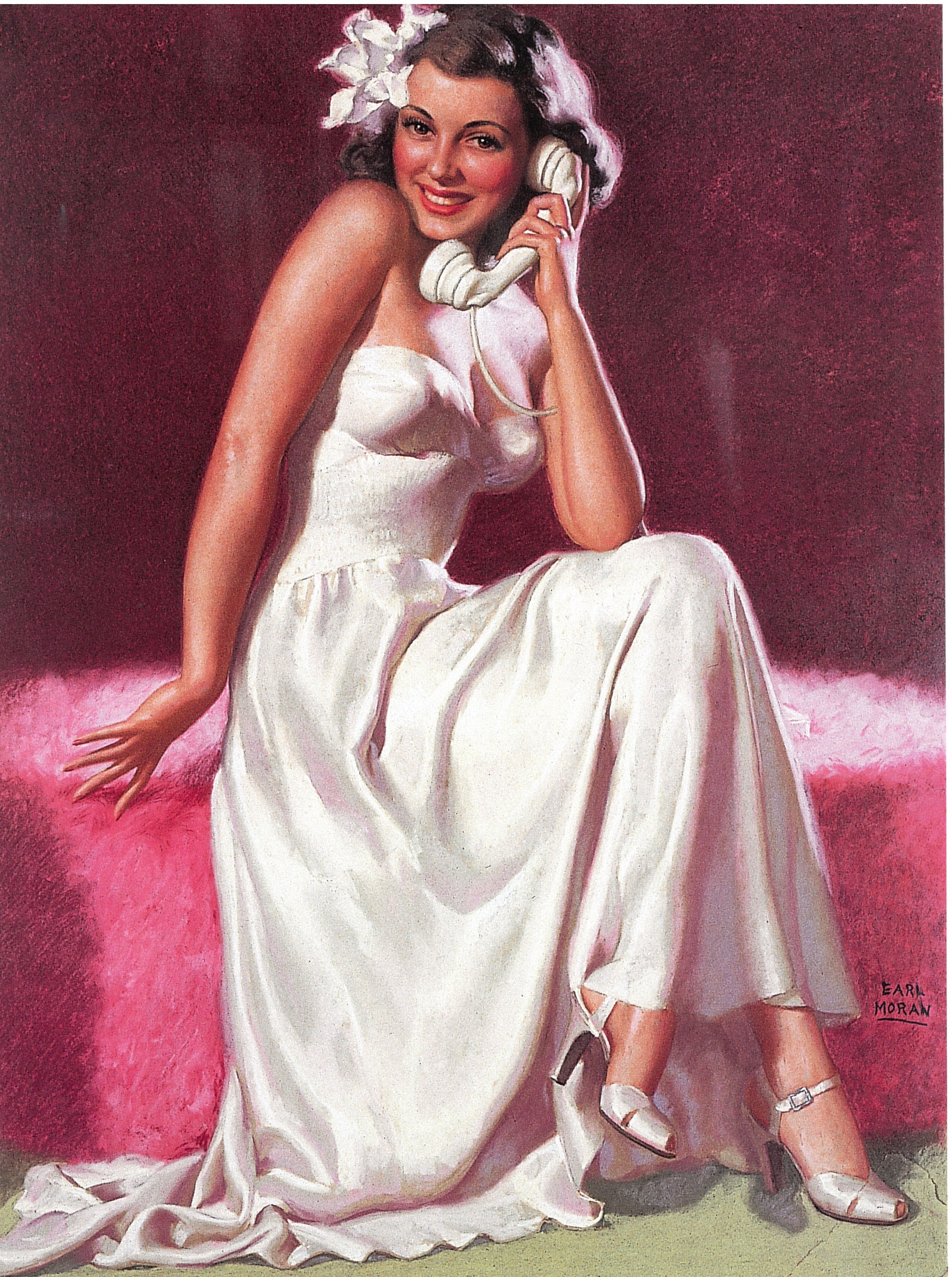 Earl Moran Created Beautiful Brunette With Flower in Her Hair - Etsy