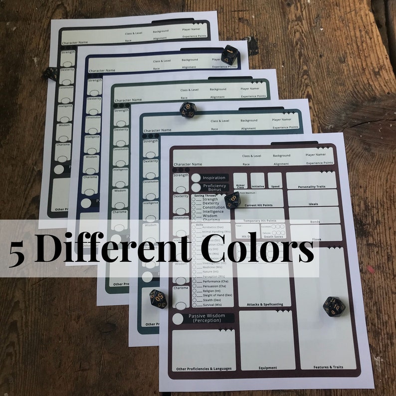 5 DND Character Sheets - More Aesthetic Design - 5 for 1 Deal Multiple ...