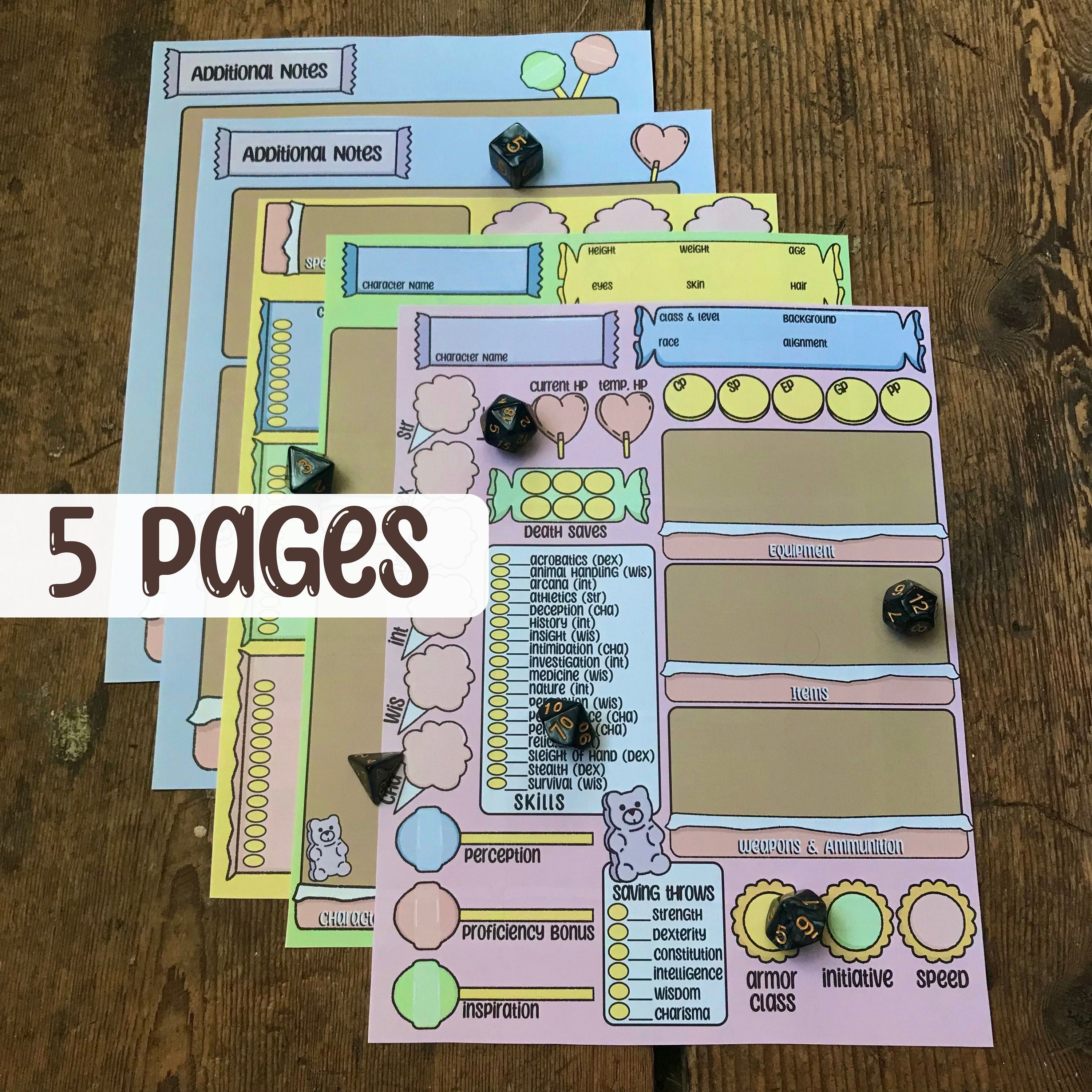 DND Sweet Stuff Character Sheet - PDF Printable - Etsy