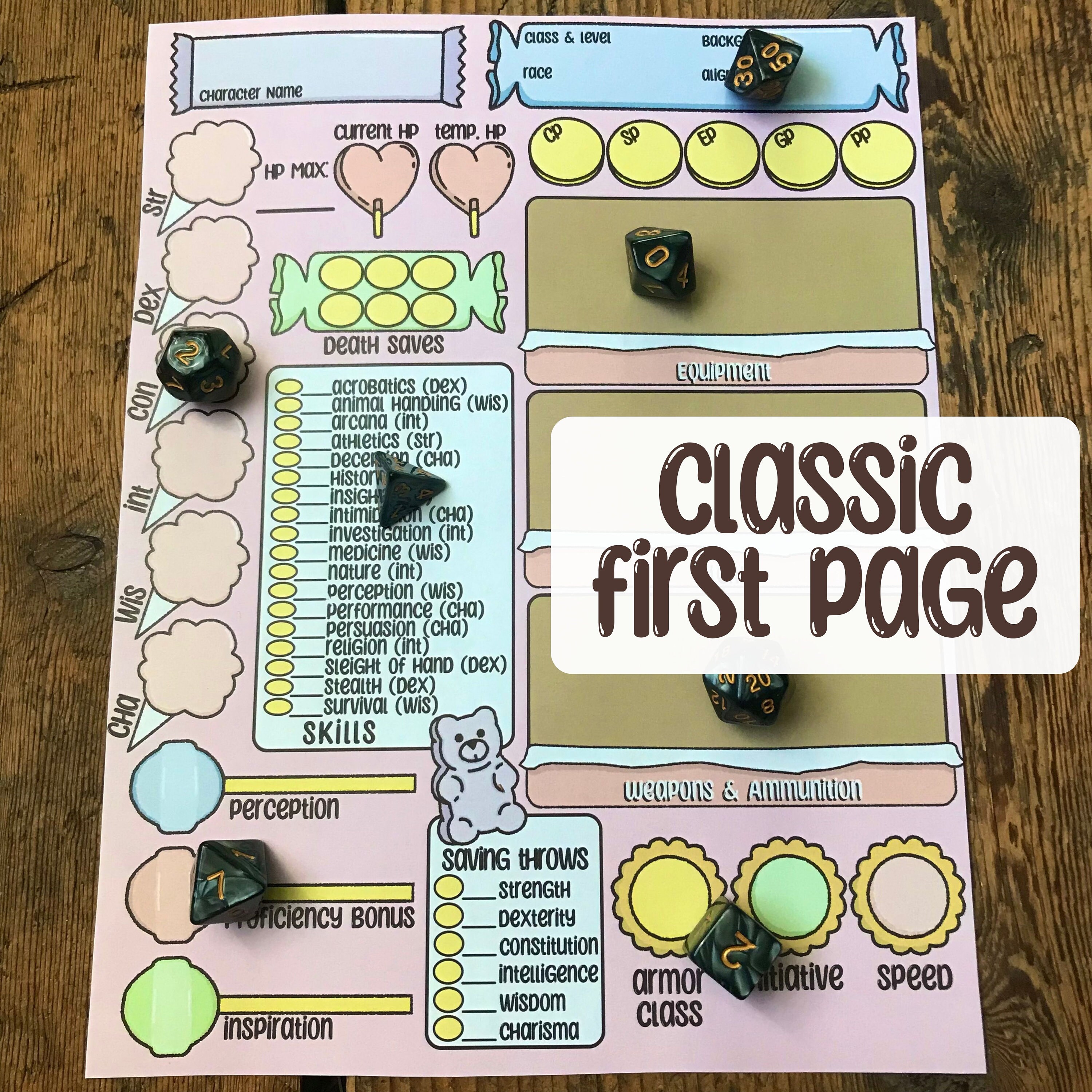 DND Sweet Stuff Character Sheet - PDF Printable - Etsy