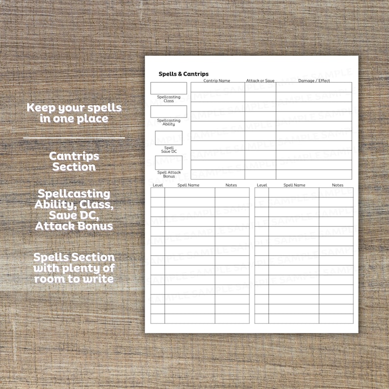 DND Spells & Cantrips Page - A More Appealing Look - Etsy