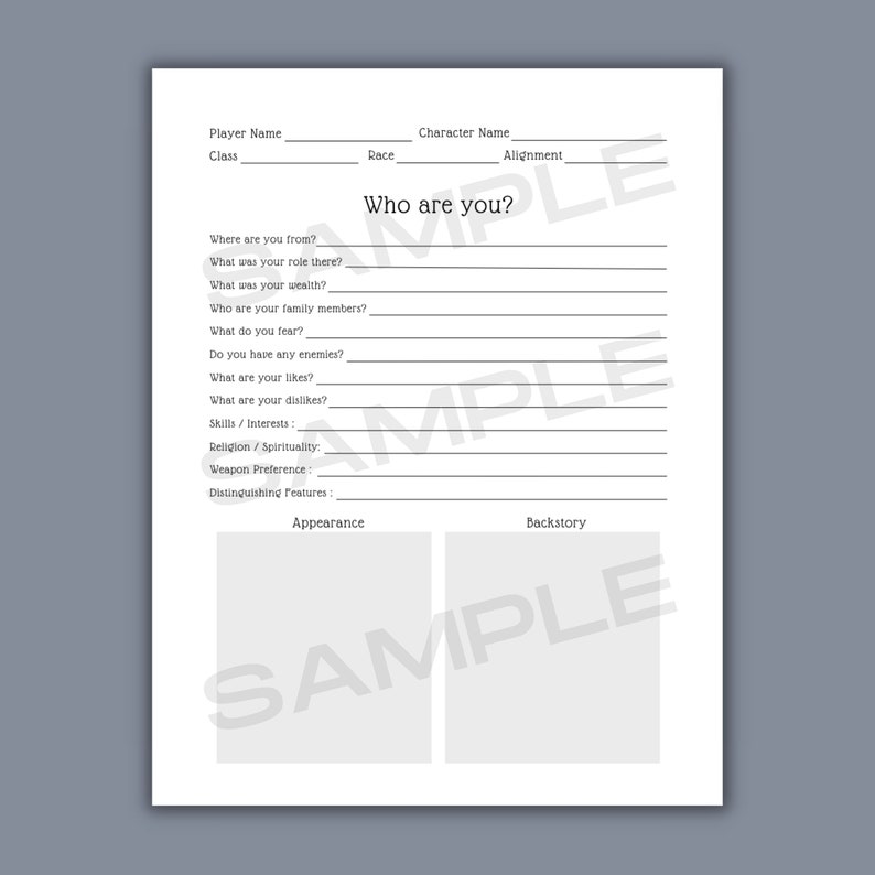 DND Character Questionnaire - for New Players And/or Fresh Campaigns ...