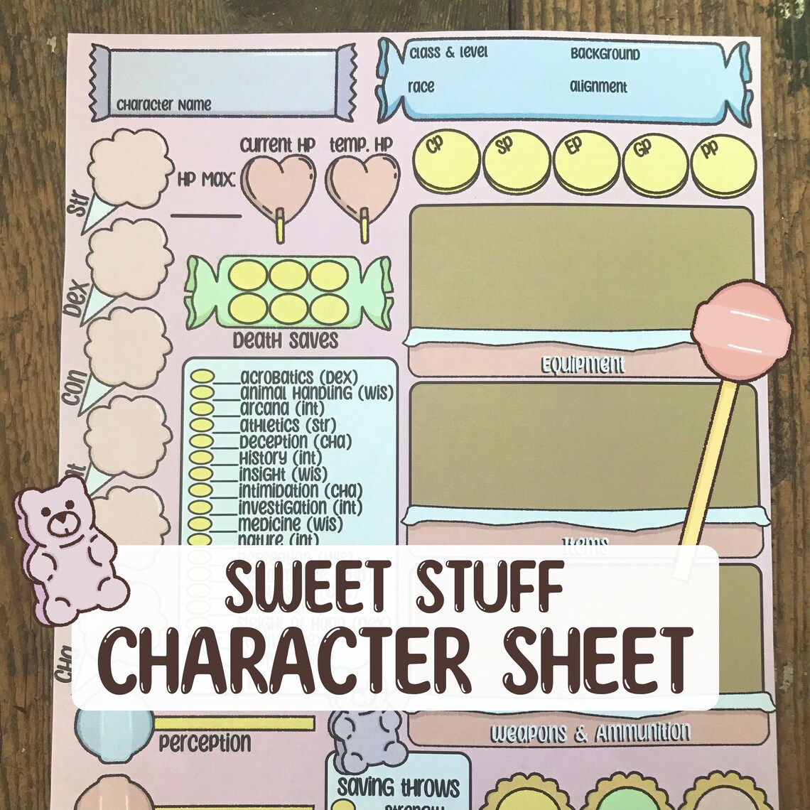 DND Sweet Stuff Character Sheet PDF Printable - Etsy