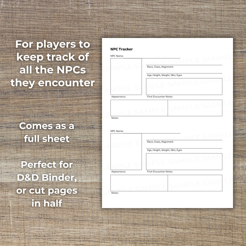 NPC Tracker for Players - PDF Printable File - Etsy