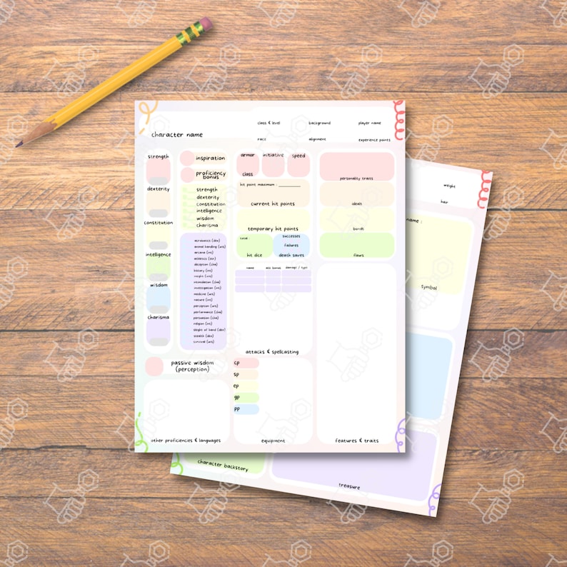DND Rainbow Pastel Character Sheet PDF Printable - Etsy