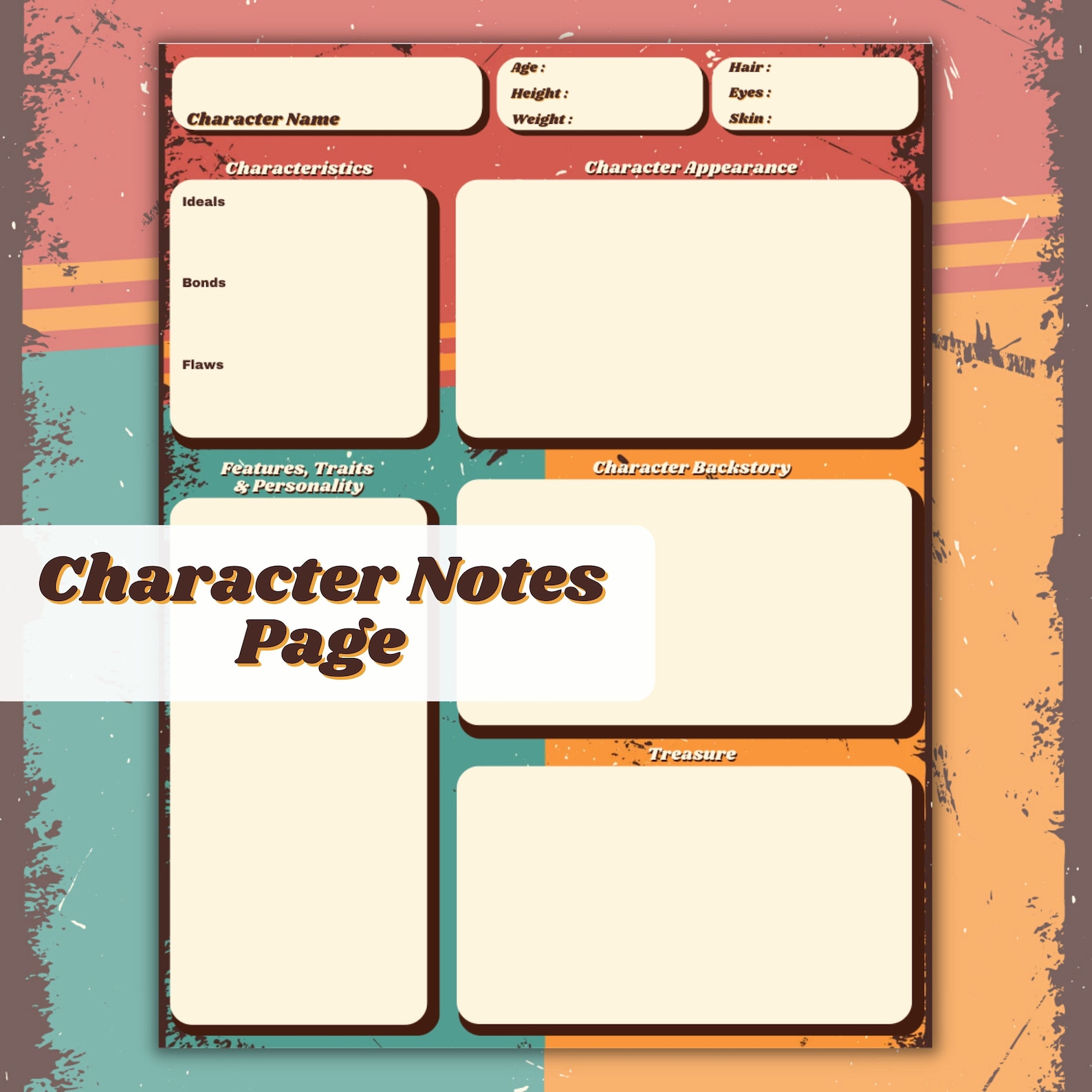 DND Colorful Vintage Character Sheet PDF Printable - Etsy