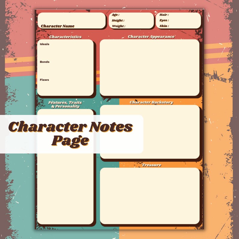DND Colorful Vintage Character Sheet PDF Printable - Etsy