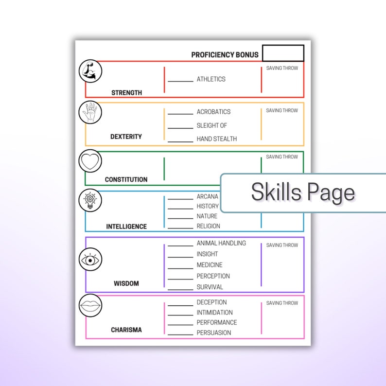 DND Visually Impaired Character Sheet - PDF Printable File - Etsy