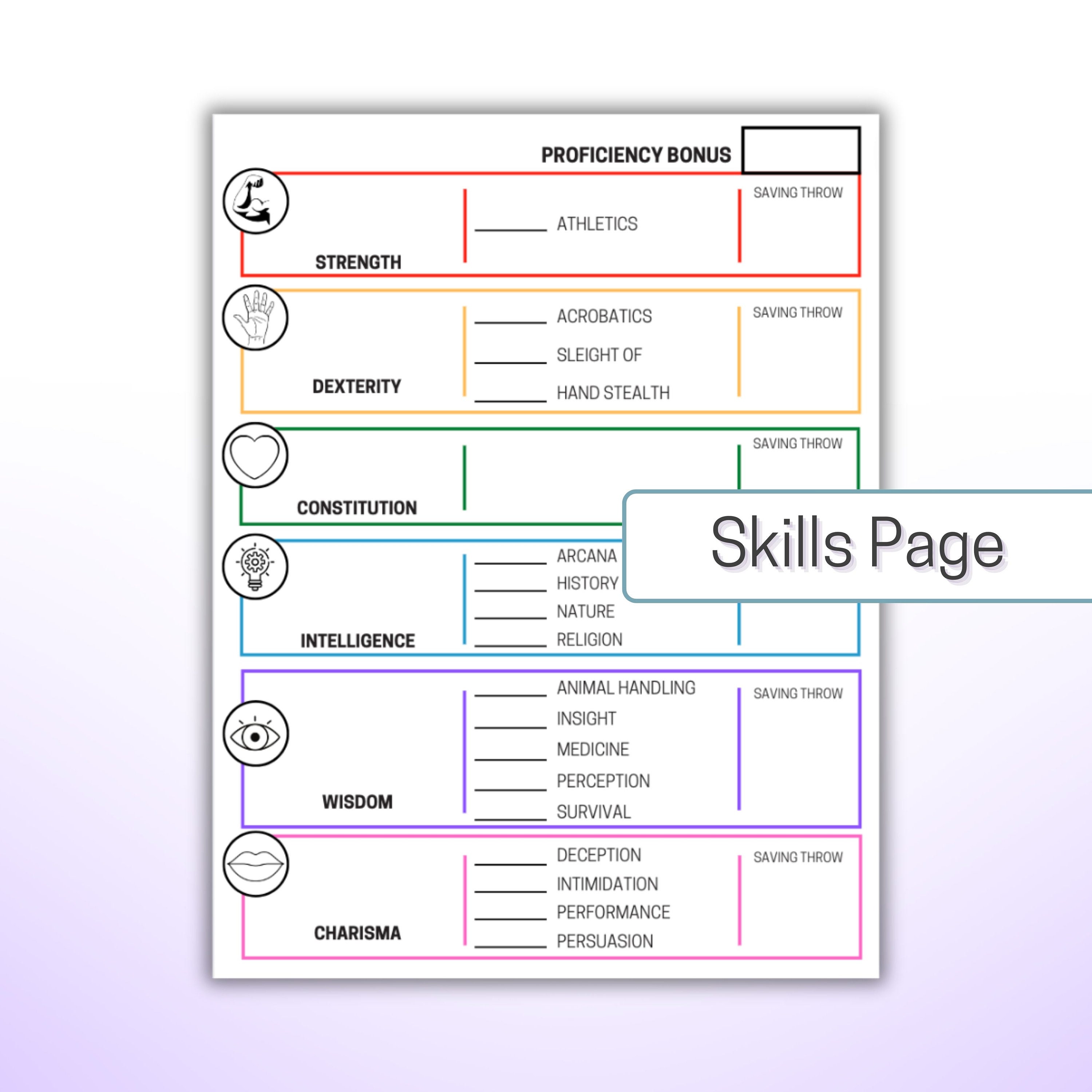 DND Visually Impaired Character Sheet - PDF Printable File - Etsy