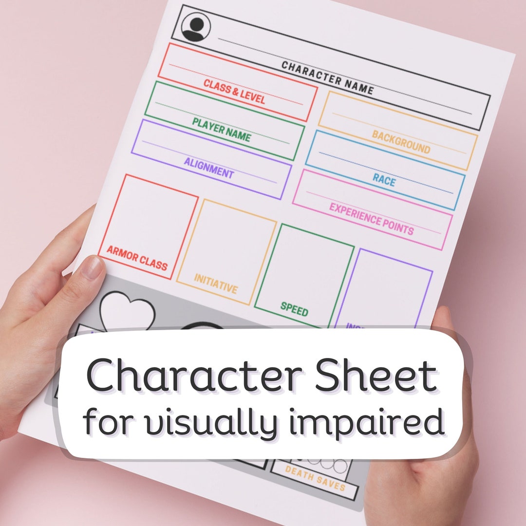 DND Visually Impaired Character Sheet - PDF Printable File - Etsy