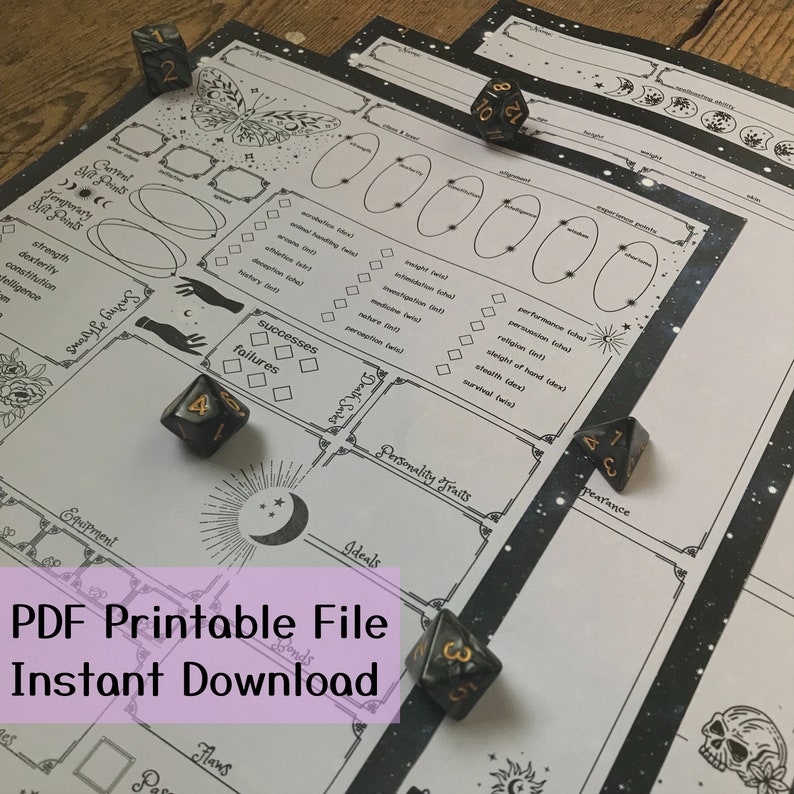 DND Celestial Character Sheet PDF Printable - Etsy