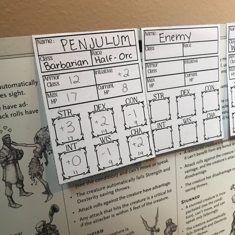 DND Initiative Tags; Combat Order Guide - PDF File Printable : DM ...