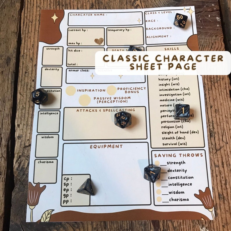 DND Boho Character Sheet - PDF Printable - Etsy