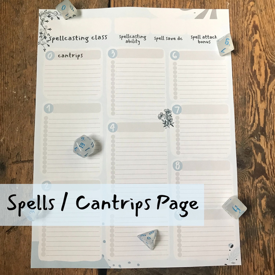 DND Character Sheet - Cute Light Blue Floral - Etsy