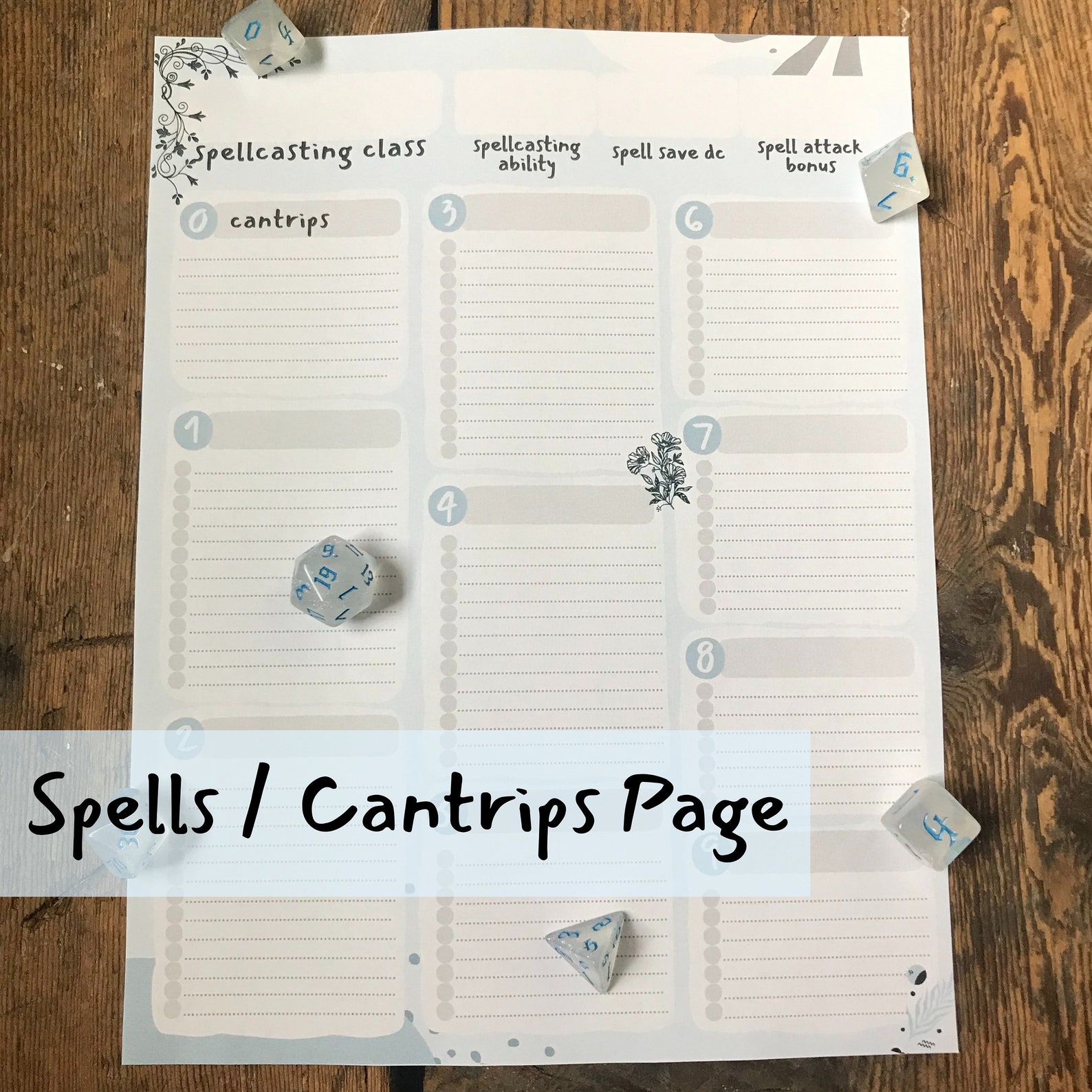 DND Character Sheet - Cute Light Blue Floral - Etsy