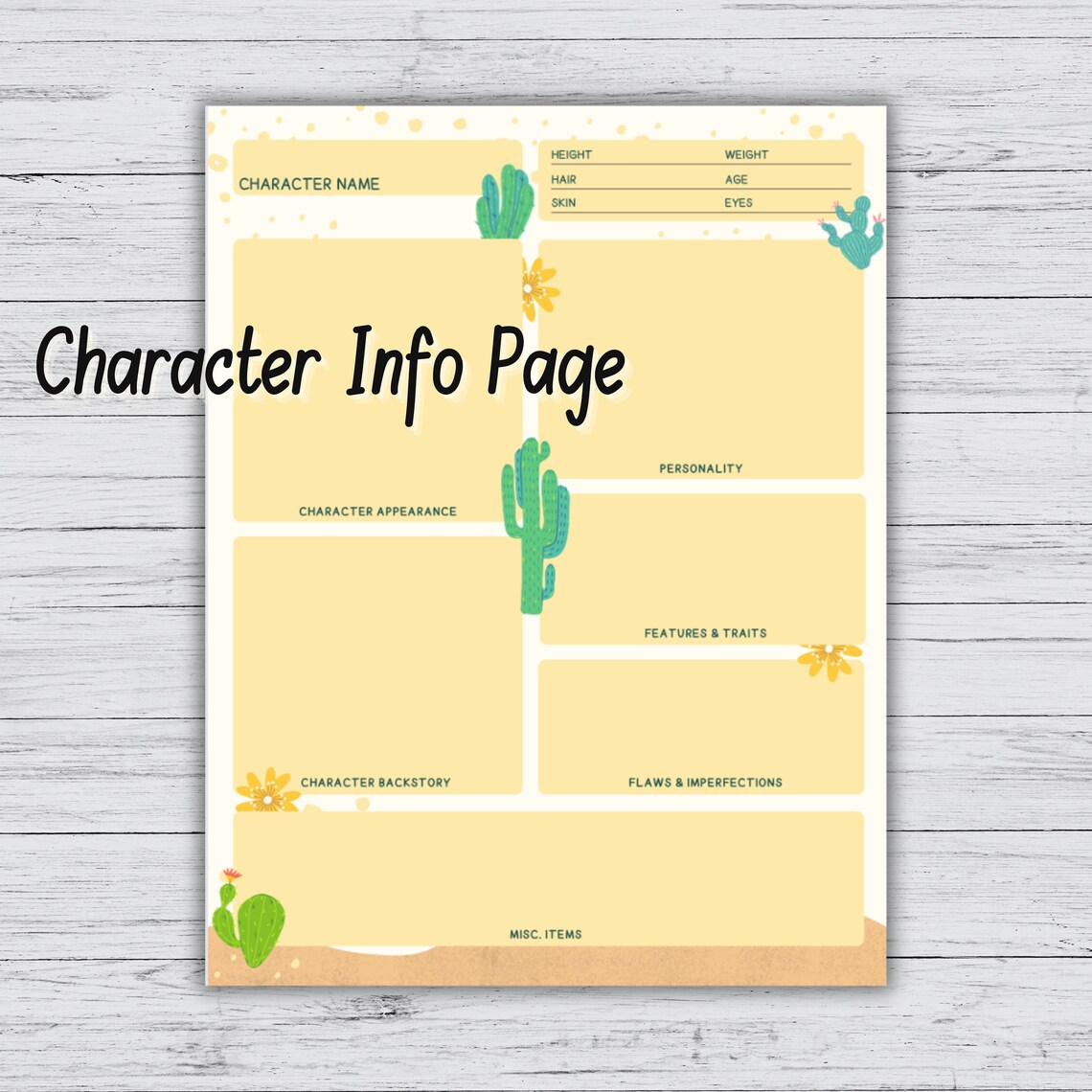 DND Cactus Themed Character Sheet - PDF Printable File - Digital ...