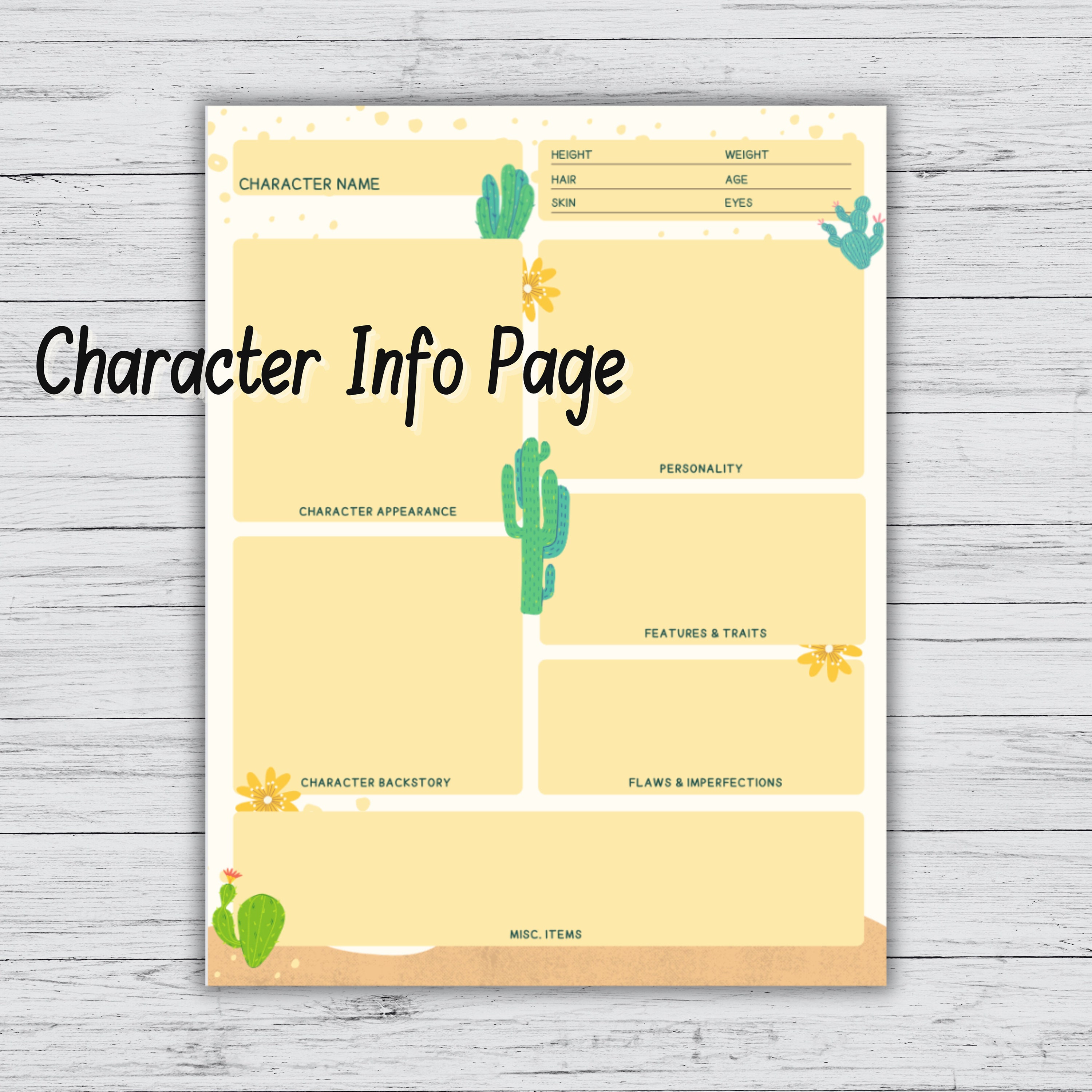 DND Cactus Themed Character Sheet - PDF Printable File - Digital ...