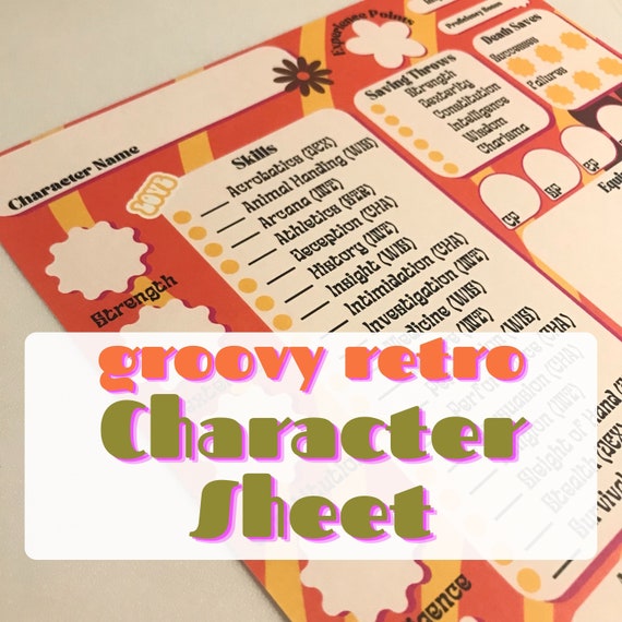 DND Groovy Retro Character Sheet PDF Printable File - Etsy