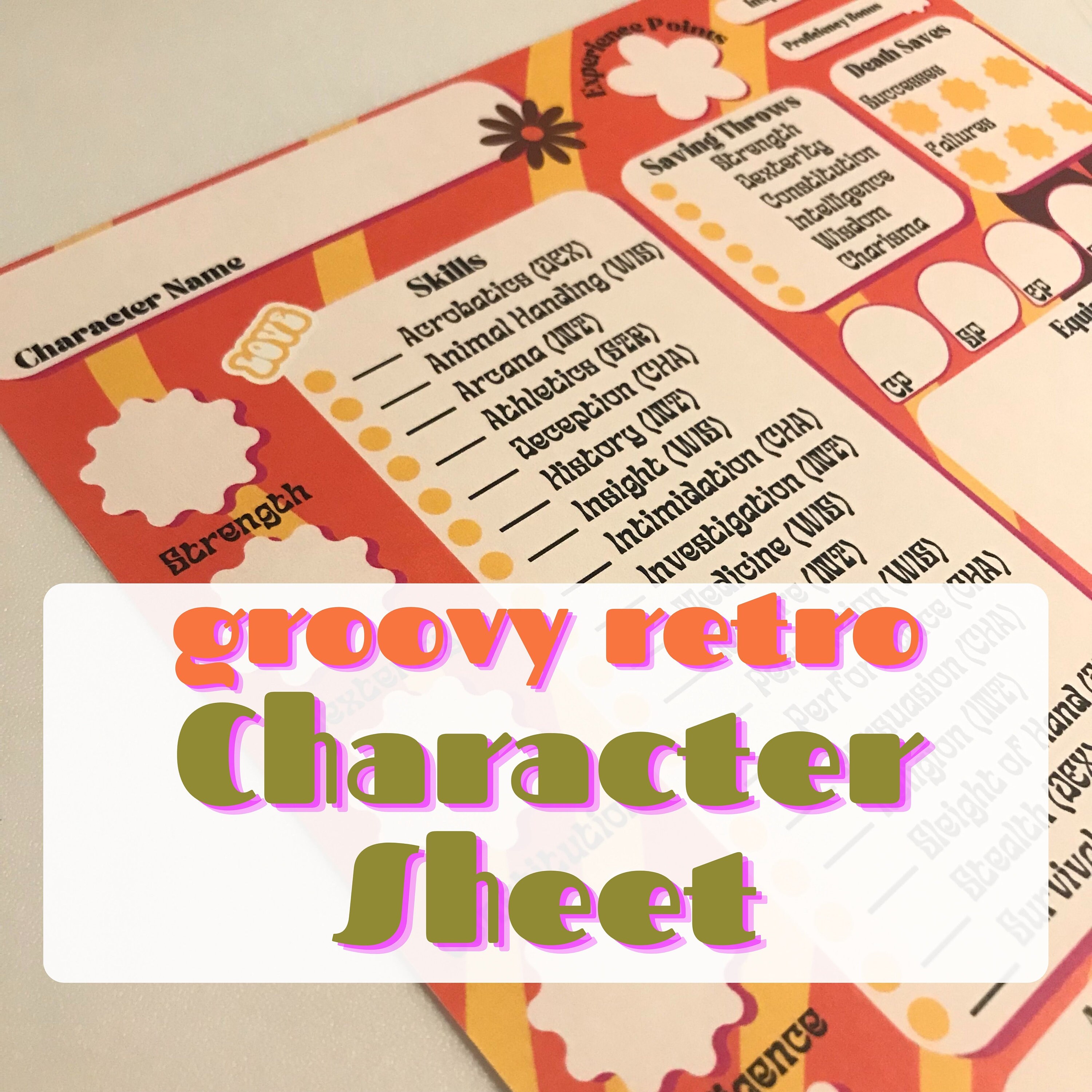 DND Groovy Retro Character Sheet - PDF Printable File - Digital ...