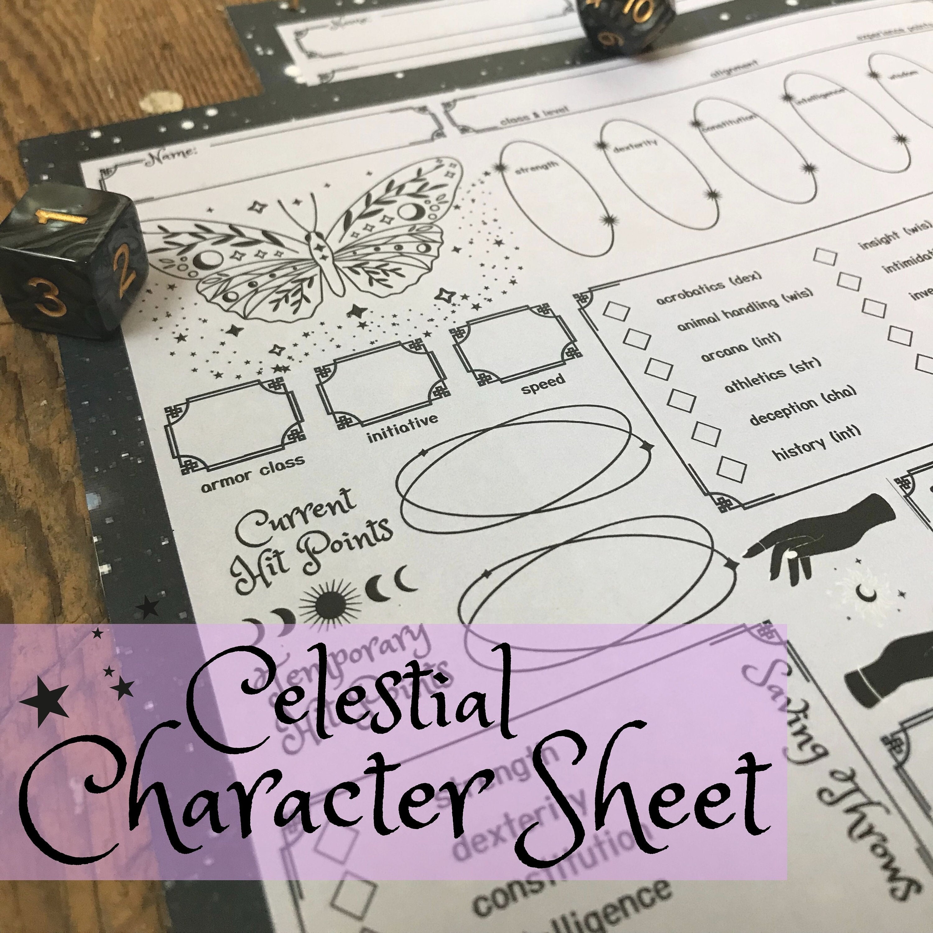 DND Celestial Character Sheet - PDF Printable and Editable Page - Etsy